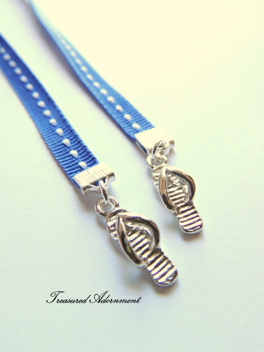 Bookmark, Flip Flops Bookmark, Beach Sandals Bookmark, Blue Stitched ...