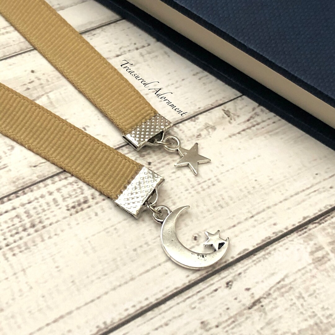 Marcador, Luna creciente y marcador de estrella, plata, cinta caqui ...