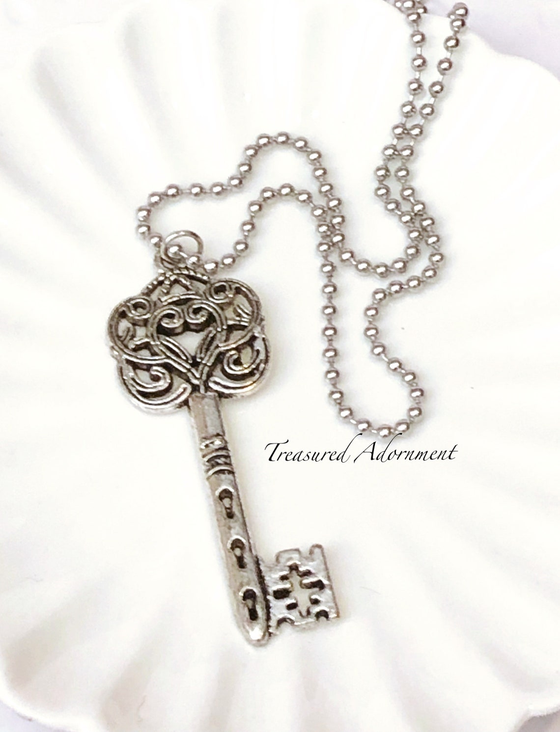 Skeleton Key Necklace, Antiqued Key, Stainless Steel Ball Chain ...