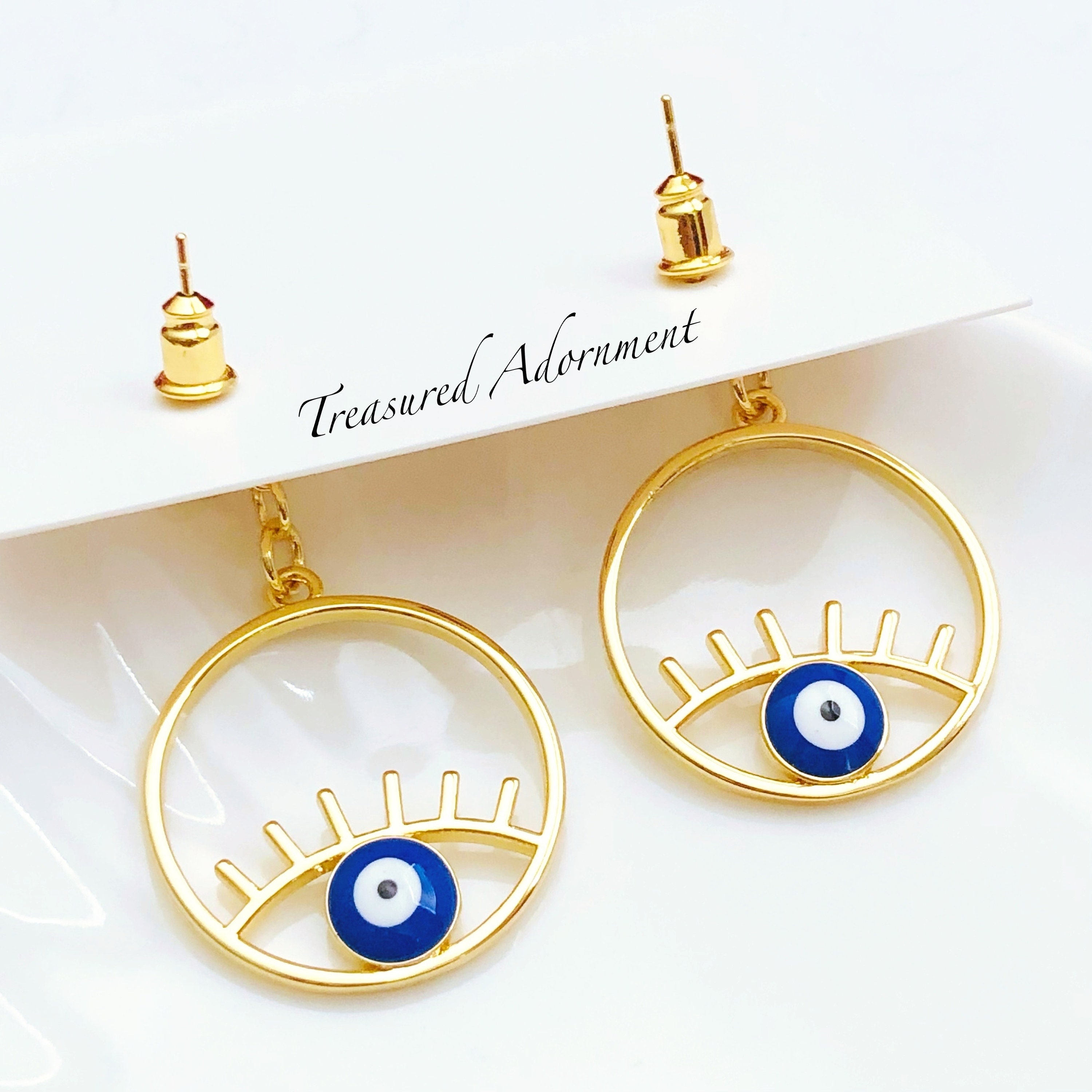 Evil Eye Earrings, 18K Gold Plated Stud Earrings, Eyes Earrings ...