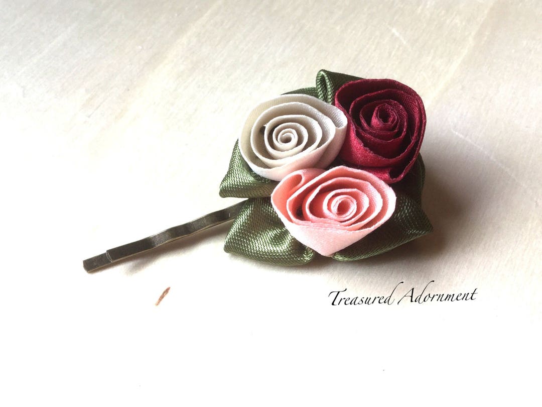 Rose Hair Pin, Triple Rose, Flower Bobby Pin, Vintage Style Hair Pin ...