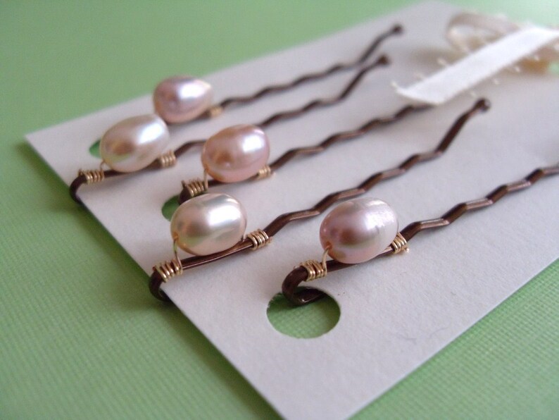 Pearl Hair Pins, Freshwater Pearl Single Bobby Pins in Brown Set of 5 ...