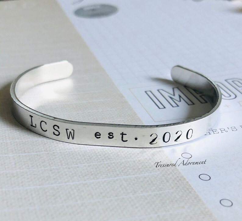 LCSW Bracelet Hand Stamped 1/4 Cuff Bracelet Social - Etsy