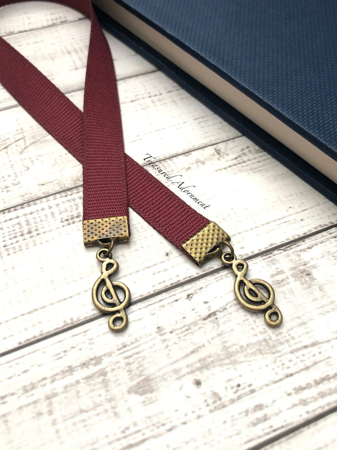Bookmark, Treble Clef Bookmark, Maroon Ribbon, Music Bookmark, Gift for ...