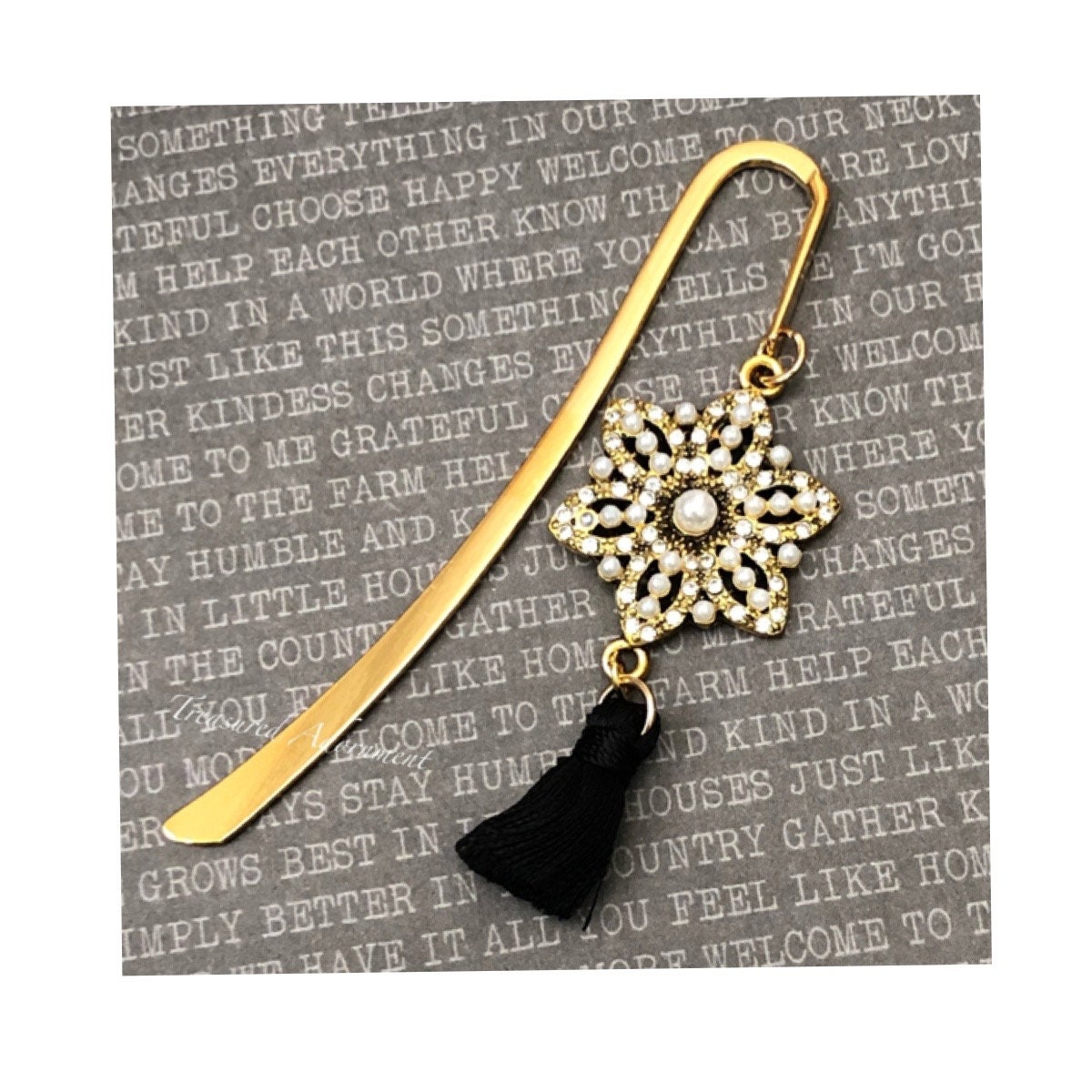 Bookmark Pearl Flower Bookmark Round Charm Black Tassel | Etsy