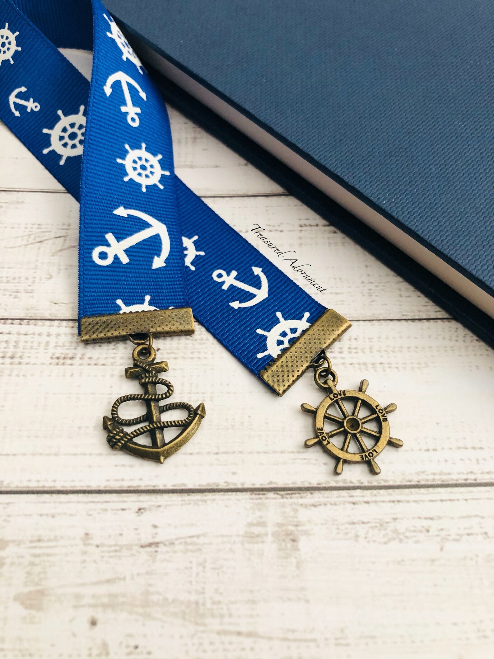 Bookmark, Nautical Bookmark, Marine, Anchor and Wheel Charms, Cruise ...