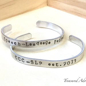 Speech Language Pathologist Gift, Hand Stamped 1/4" Cuff Bracelet ...