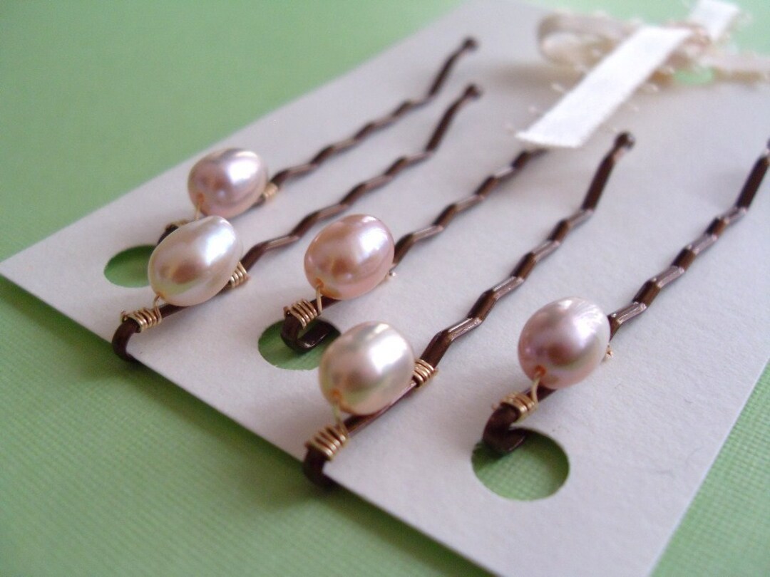 Pearl Hair Pins, Freshwater Pearl Single Bobby Pins in Brown Set of 5 ...