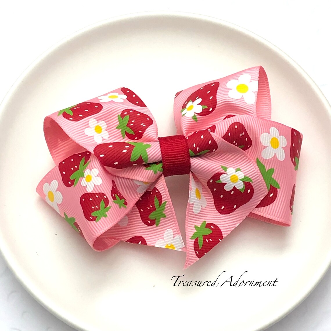 Strawberry Hair Bow 4 Inch Boutique Bow Pink Bow Baby - Etsy