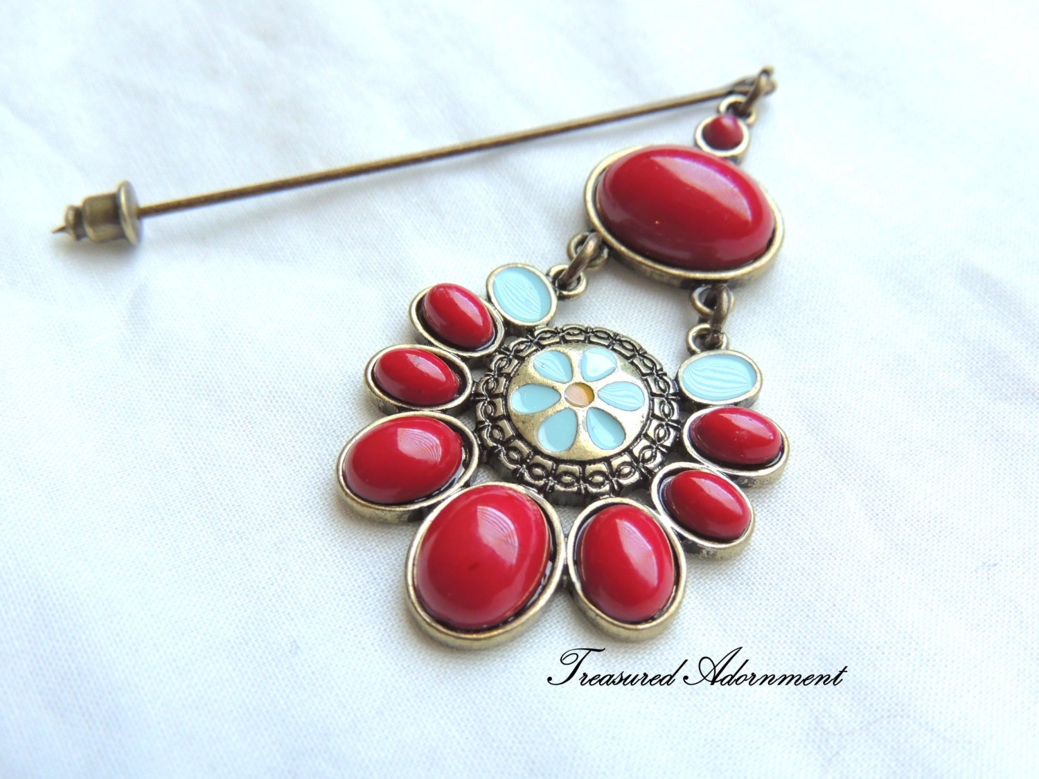 Hijab pin Red and Turquoise Dangle Hijab pin Shawl Pin | Etsy
