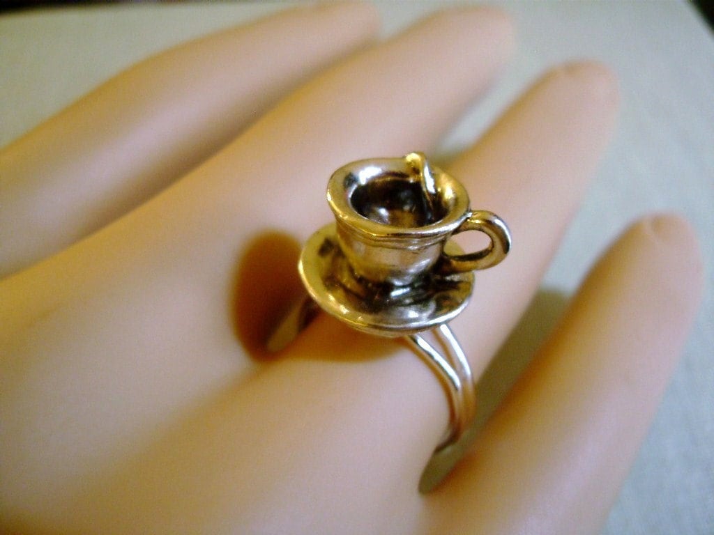 Tea Cup Ring With a Tea Bag, Party Favor, Alice in Wonderland, Tea ...