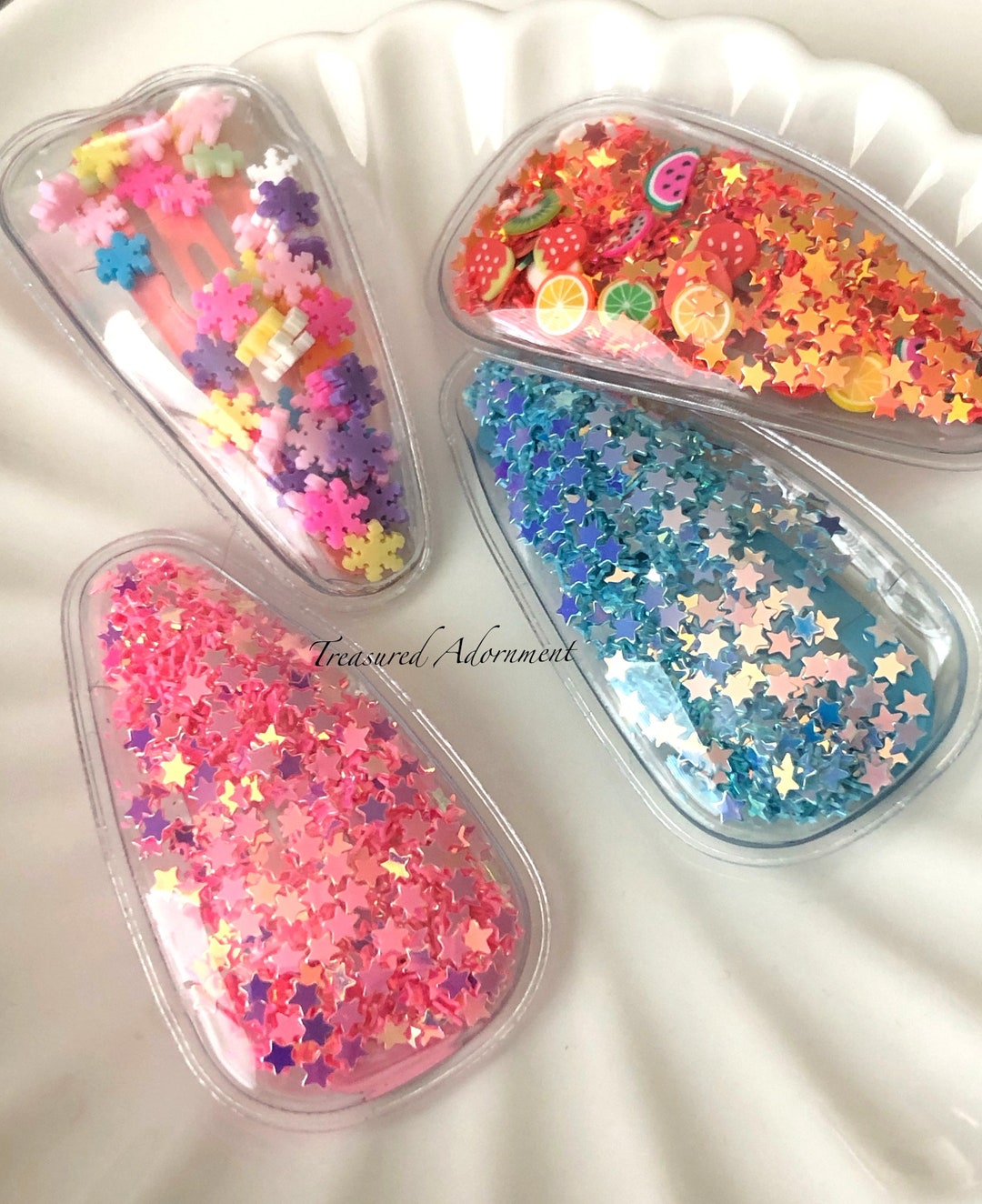 Shaker Snap Clips, CHOOSE ONE, Confetti Filled Shaker Hair Clips ...