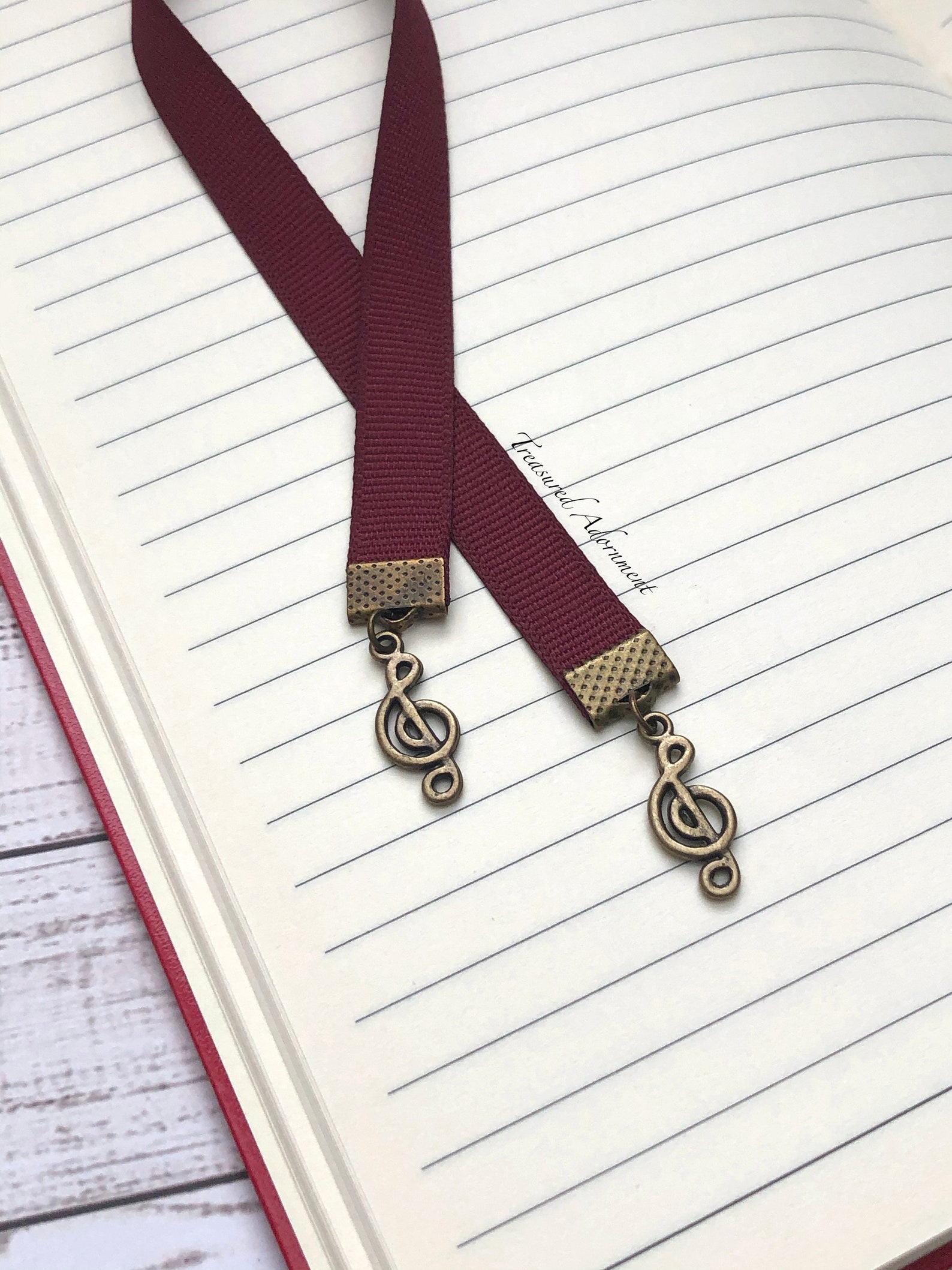 Bookmark Treble Clef Bookmark Maroon Ribbon Music Bookmark - Etsy