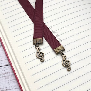 Bookmark, Treble Clef Bookmark, Maroon Ribbon, Music Bookmark, Gift for ...