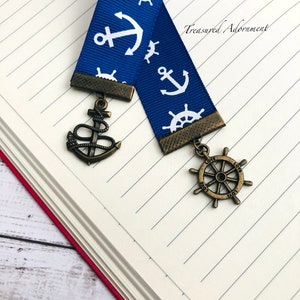 Bookmark, Nautical Bookmark, Marine, Anchor and Wheel Charms, Cruise ...