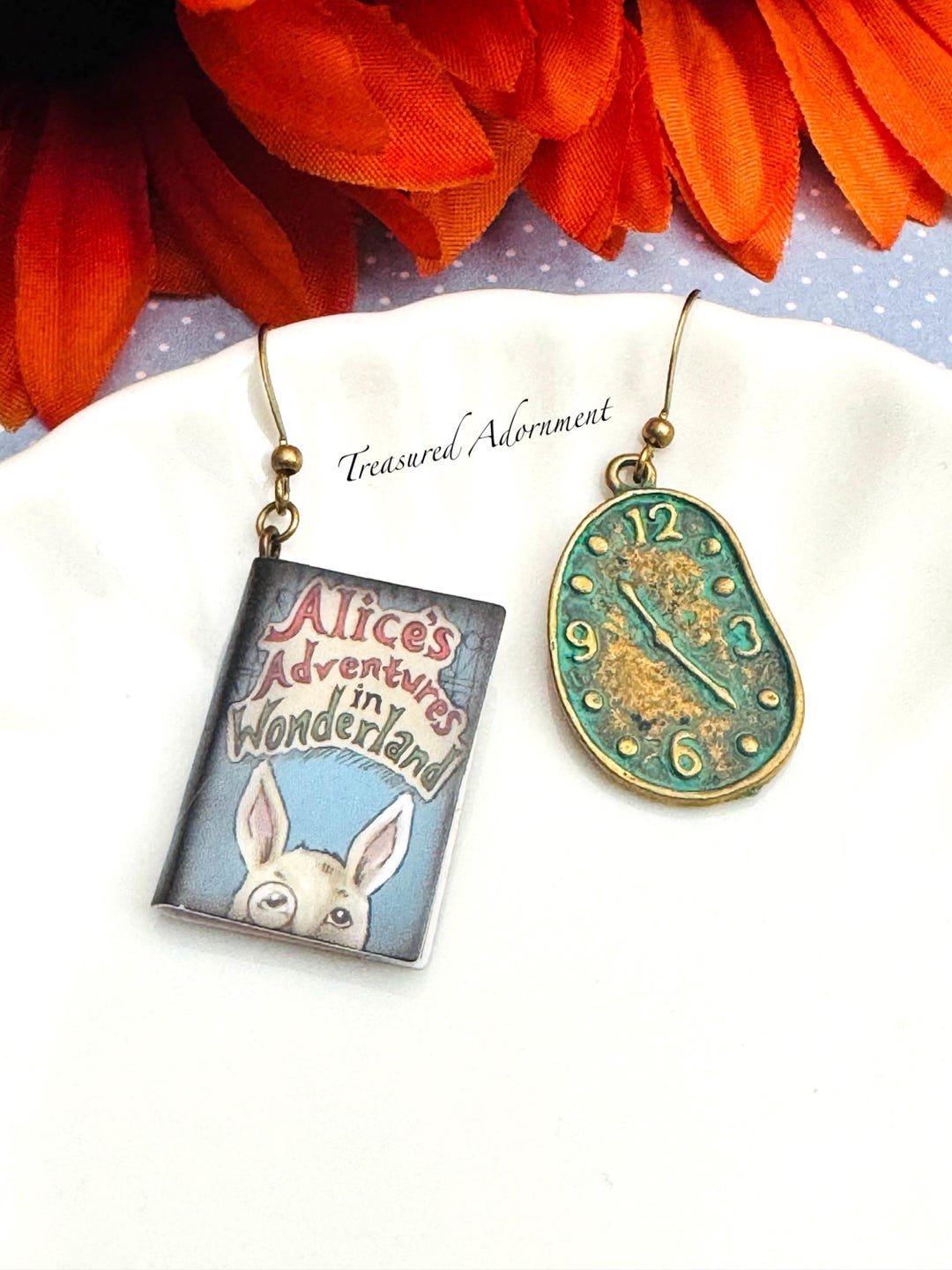 Alice in Wonderland Earrings, Book & Clock Earrings, Alice Earrings ...