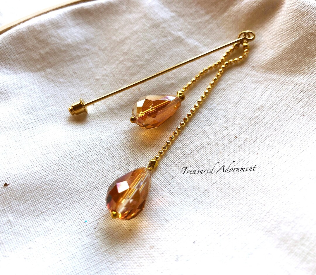 Hijab Pin, Hijab Pin, Orange Teardrop Crystal Double Dangle Hijab Pin ...