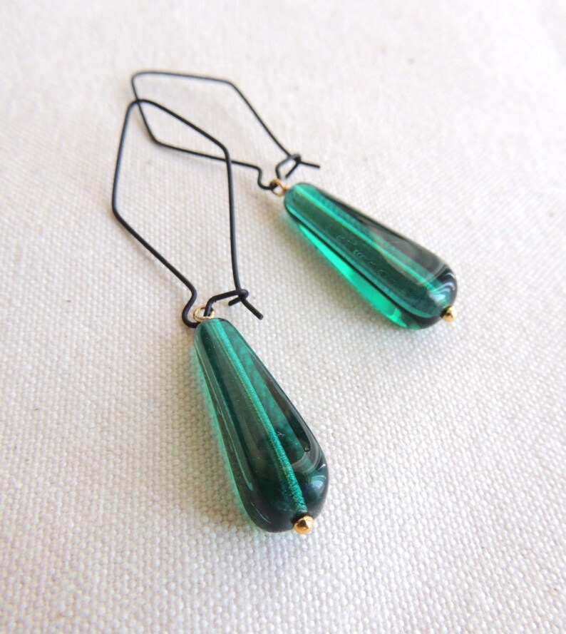 Emerald Green Glass Drop Earrings, Mixed Media Earrings, READY TO SHIP ...