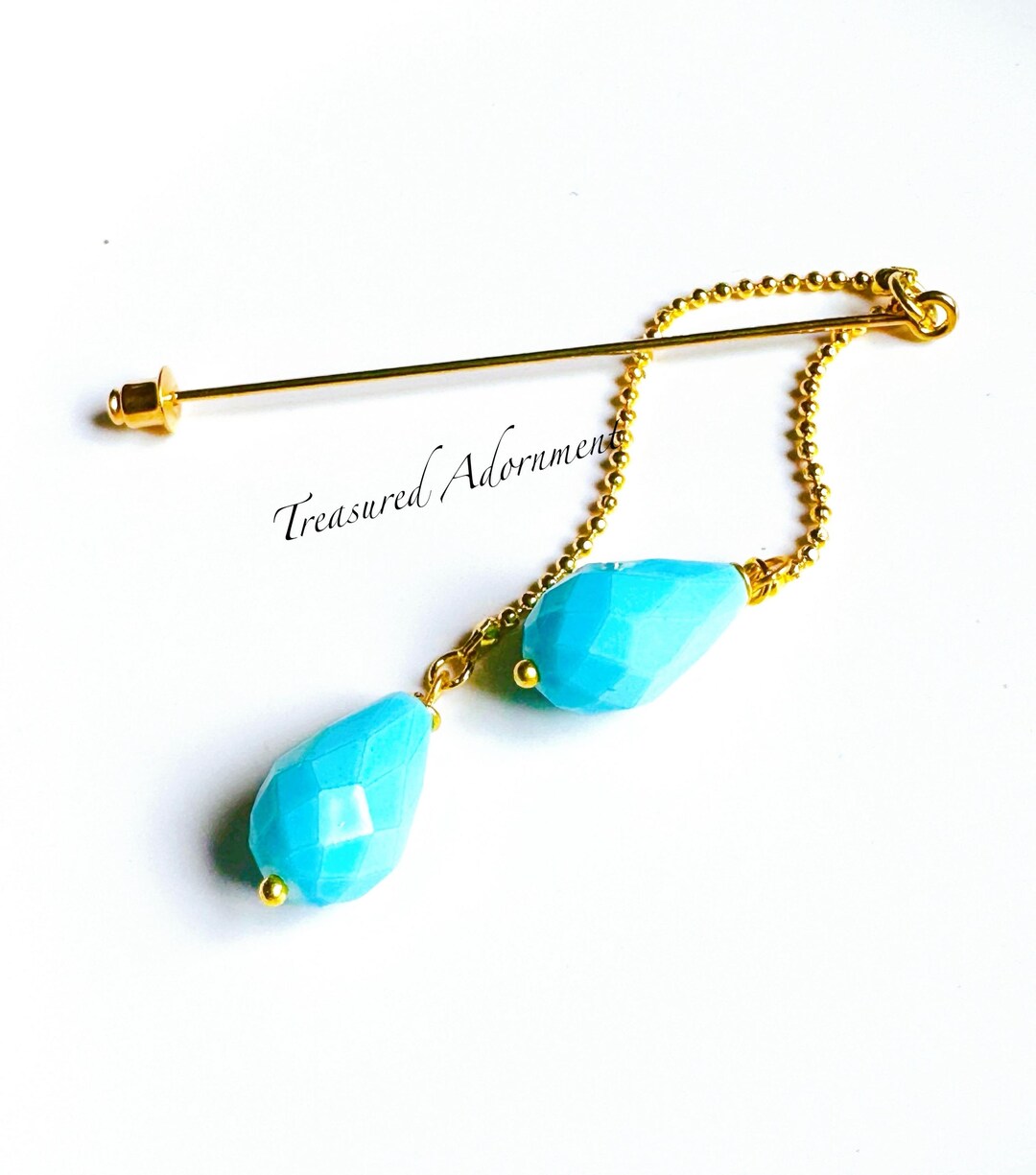 Hijab Pin, Turquoise Teardrop Crystal Double Dangle Hijab Pin, Ramadan ...