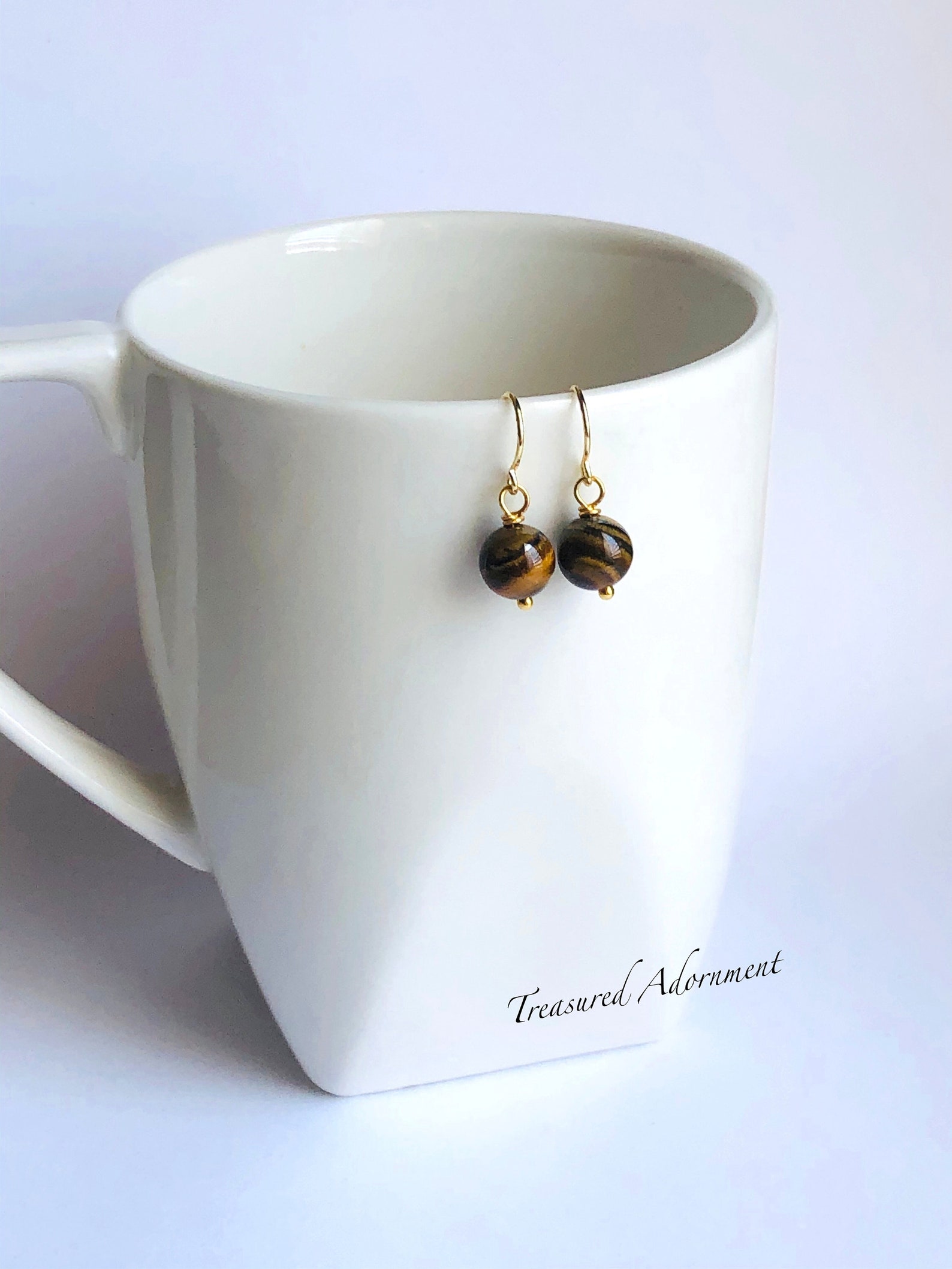 Tiger Eye Earrings 8mm Drop Earrings Gemstone Tigers Eye - Etsy