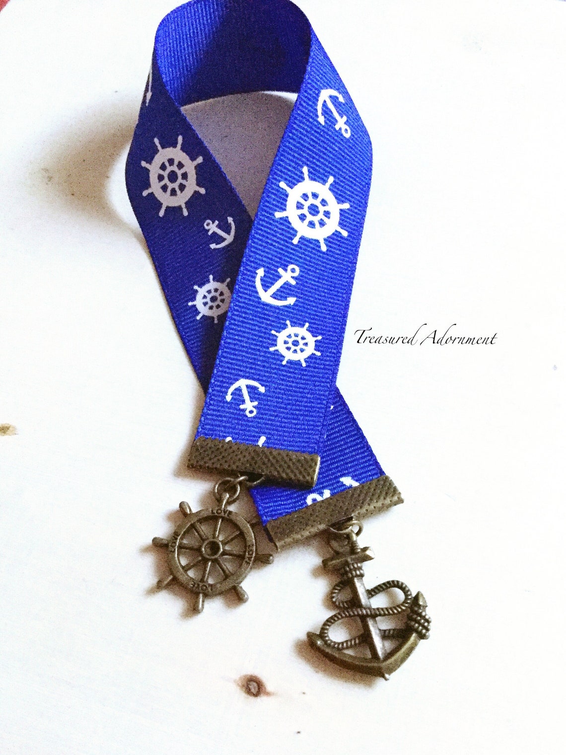 Bookmark, Nautical Bookmark, Marine, Anchor and Wheel Charms, Cruise ...