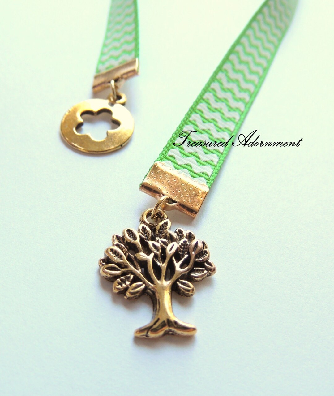 Bookmark, Tree and Flower Bookmark, Chevron Ribbon Bookmark , Gift for ...