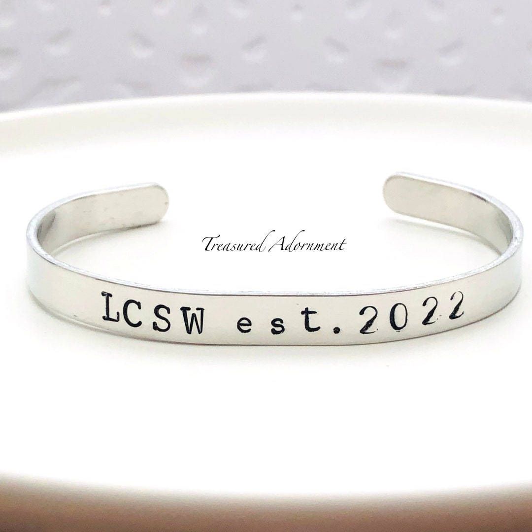 LCSW Bracelet, Hand Stamped 1/4" Cuff Bracelet, Social Worker Gift ...