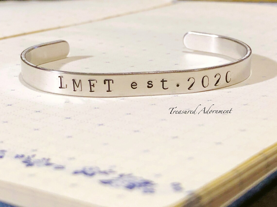 LMFT Bracelet, Hand Stamped 1/4" Cuff Bracelet, Licensed Marriage and ...