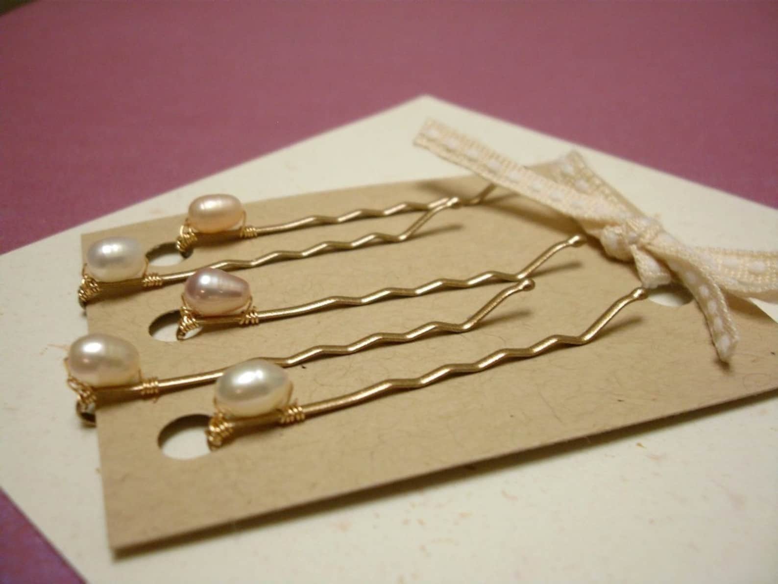 Pearl Hair Pins Single Freshwater Pearl Bobby Pins Gold Set - Etsy