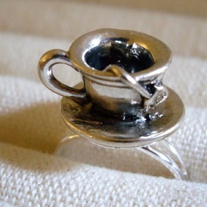 Tea Cup Ring With a Tea Bag, Party Favor, Alice in Wonderland, Tea Party, Birthday Gift, Silver ...