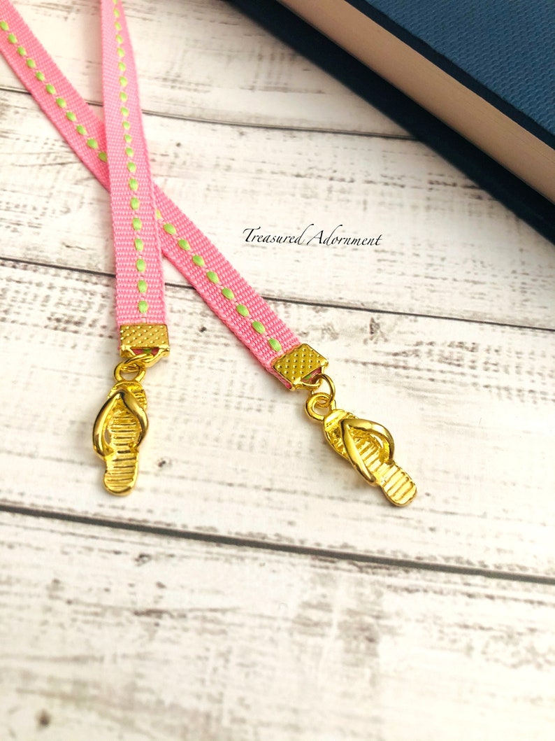 Bookmark, Flip Flops Bookmark, Beach Sandals Bookmark, Pink Green ...