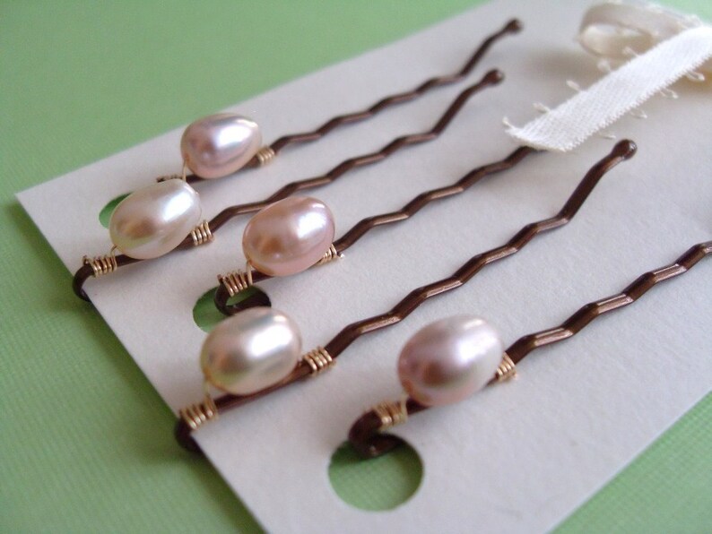 Pearl Hair Pins, Freshwater Pearl Single Bobby Pins in Brown Set of 5 ...