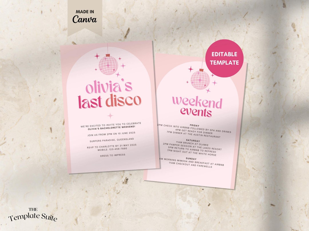 DISCO Bachelorette Party Invitation | Hot Pink Light Pink Invitation ...