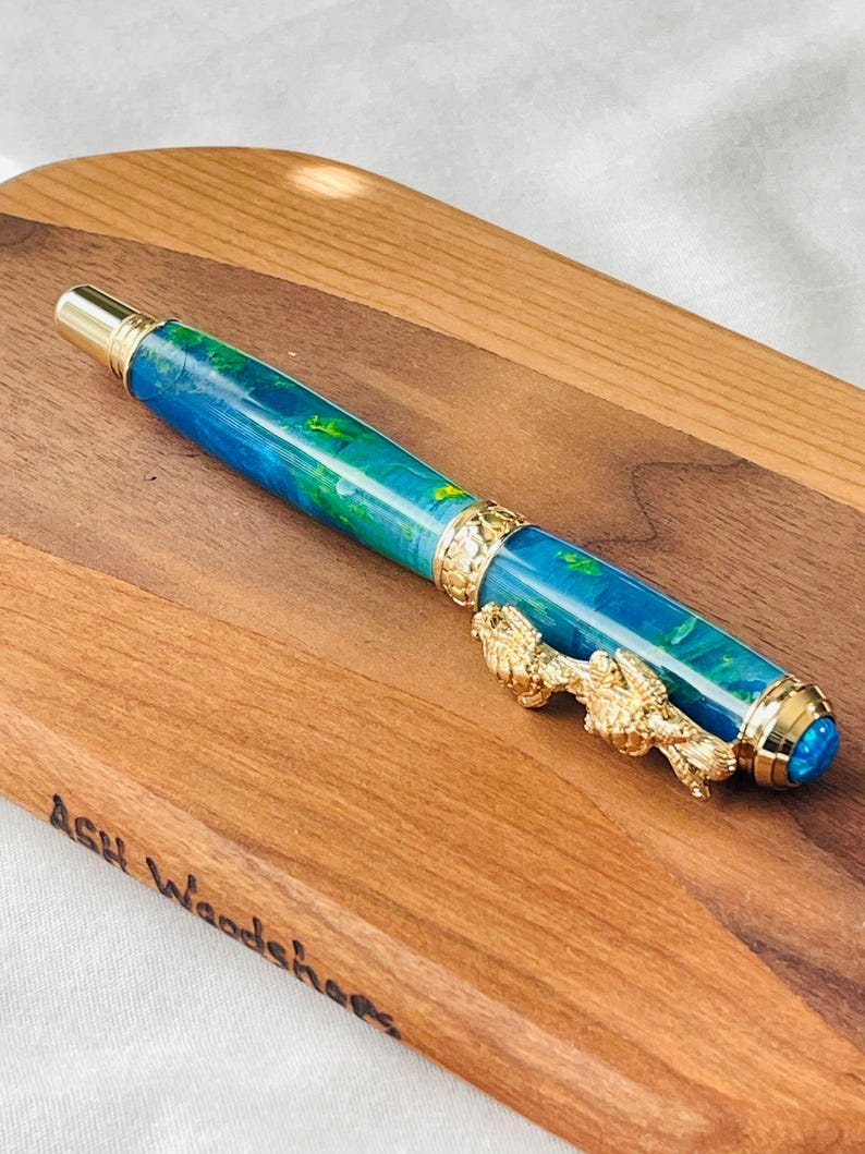 Handmade Sea Turtles Fountain Pen Ocean Mist Inlace & 24k Gold Trim ...