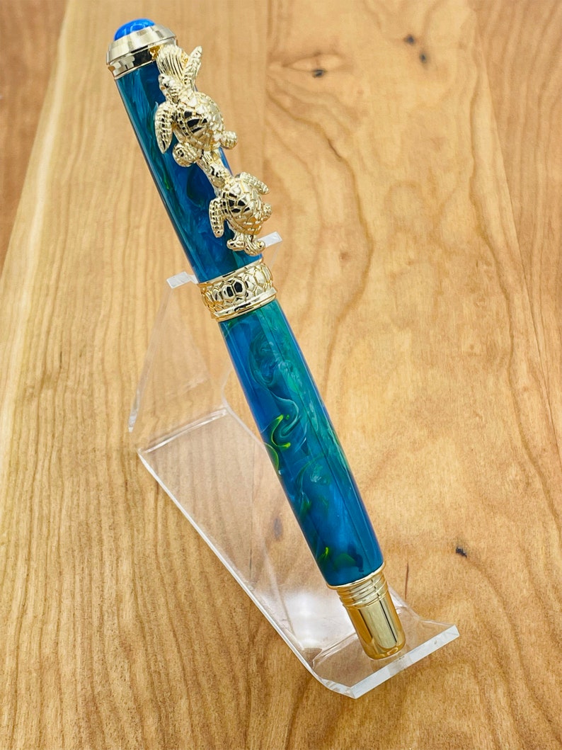 Handmade Sea Turtles Fountain Pen Ocean Mist Inlace & 24k Gold Trim ...