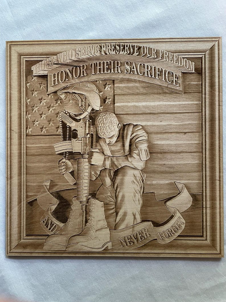 Fallen Soldier 3D Illusion Laser Engraved Memorial Plaque – Patriotic ...