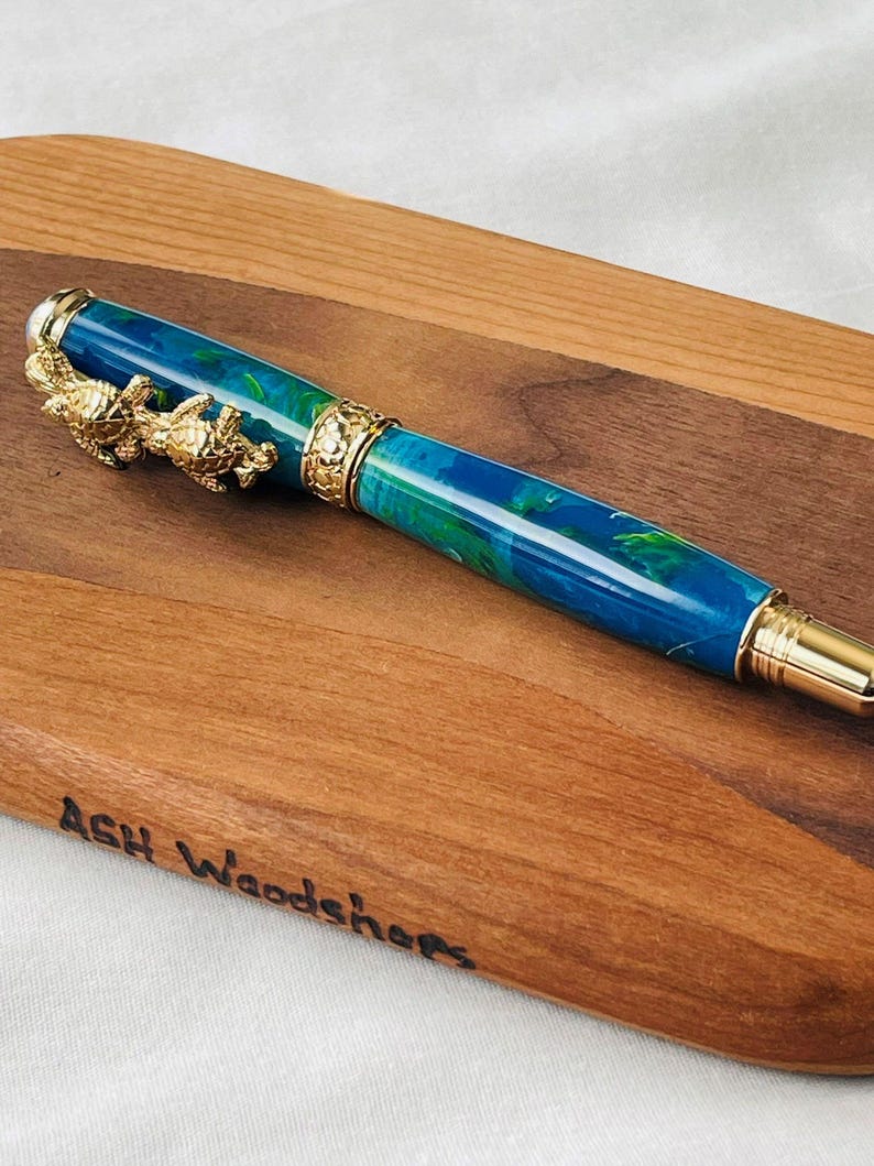 Handmade Sea Turtles Fountain Pen Ocean Mist Inlace & 24k Gold Trim ...