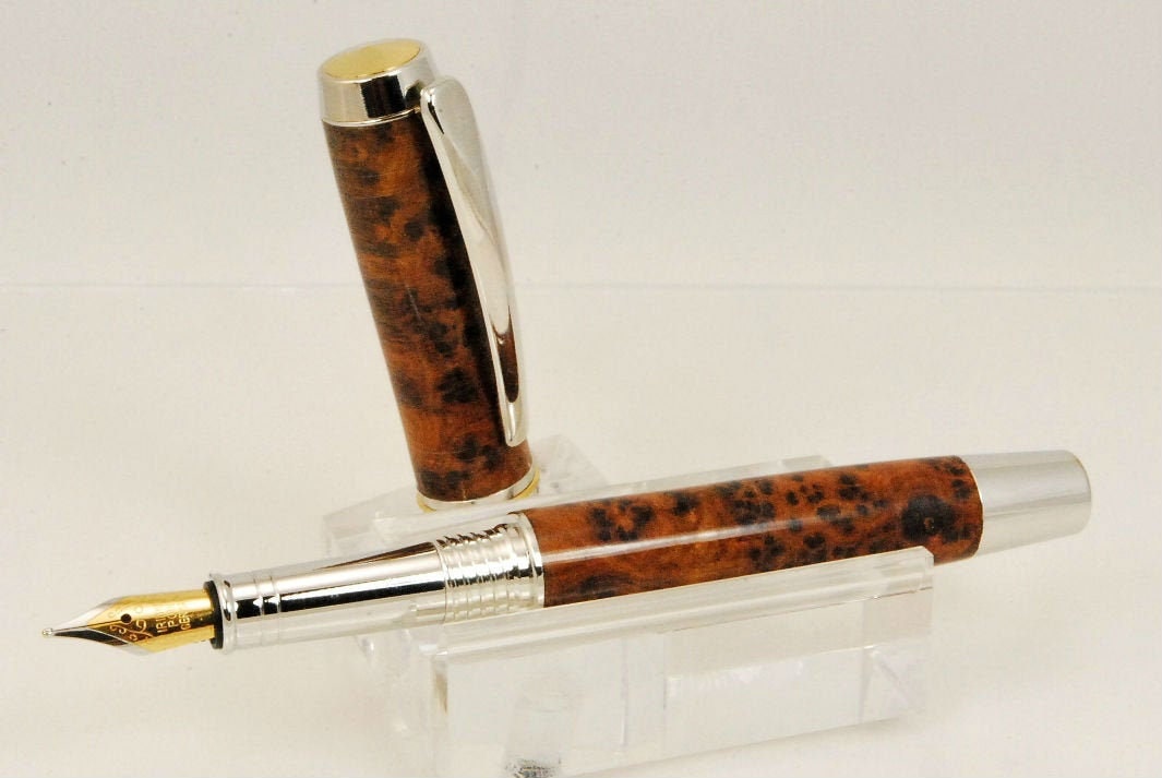 Heirloom Quality Maple Burl Wood Fountain Pen, Chrome, Handmade By ...