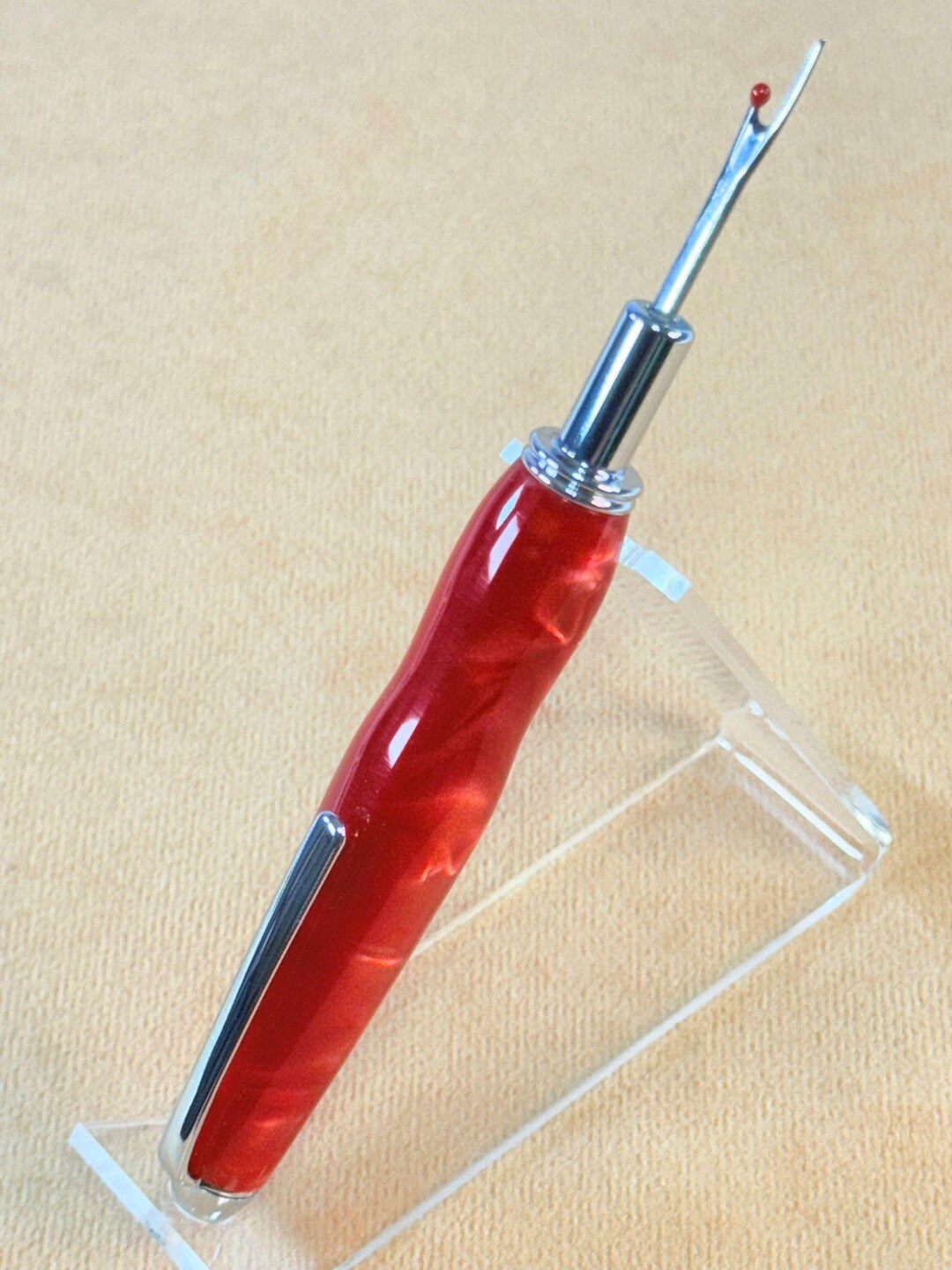 Handmade Seam Ripper: Red Aqua Pearl Acrylic, Ergonomic Pocket Clip - Etsy