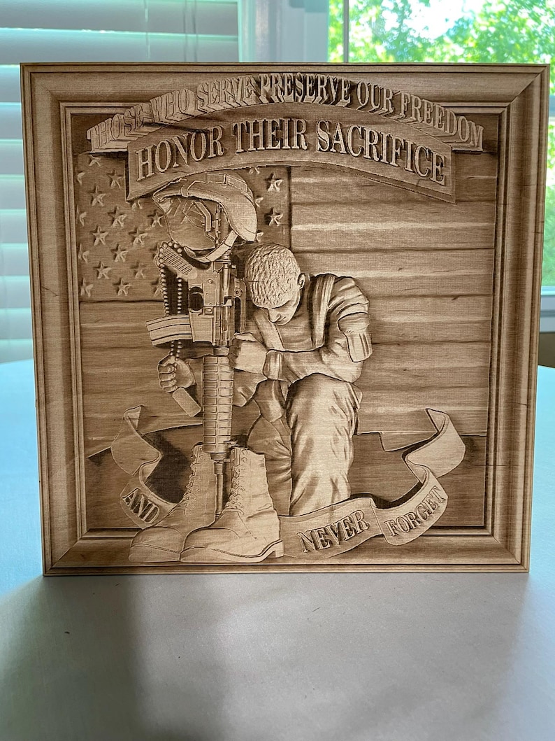 Fallen Soldier 3D Illusion Laser Engraved Memorial Plaque – Patriotic ...