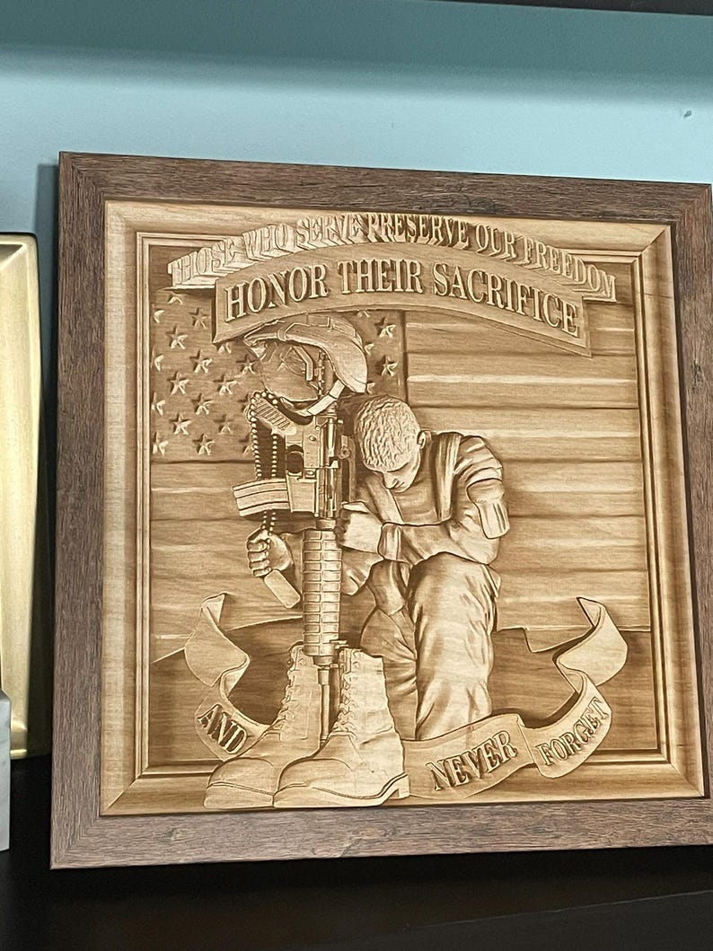 Fallen Soldier 3D Illusion Laser Engraved Memorial Plaque – Patriotic ...