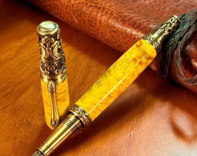 Victorian Style Fountain Pen Yellow Dyed Buckeye Burl Wood Luxury ...