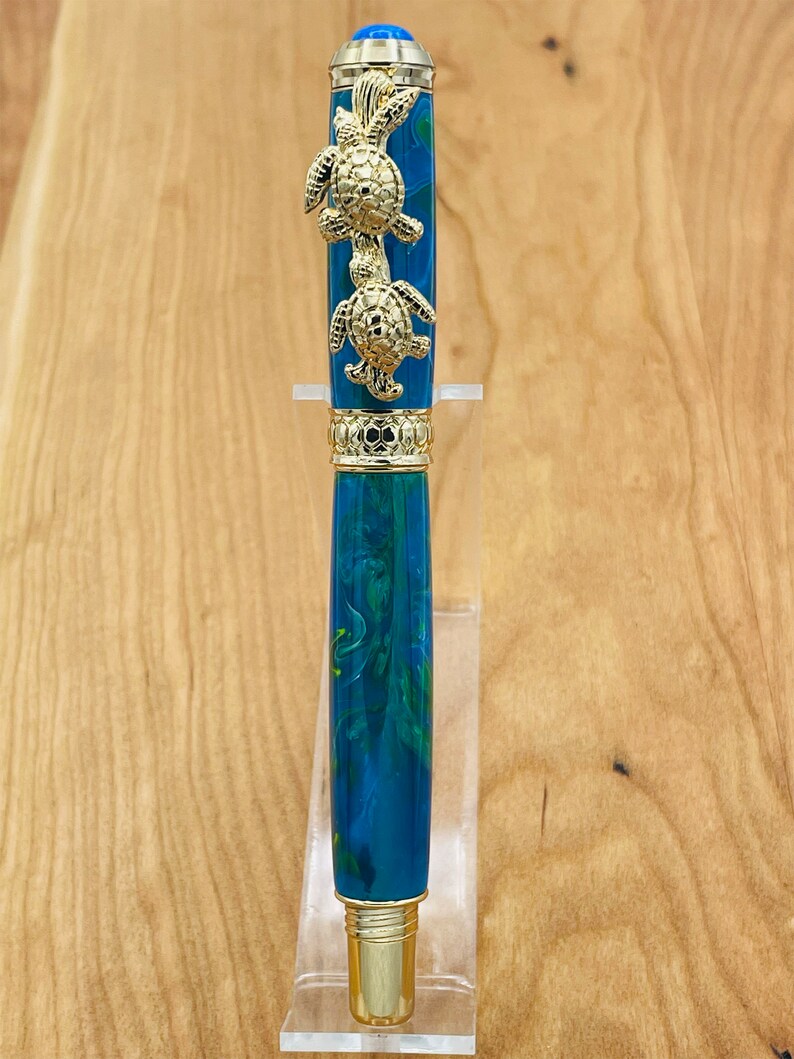 Handmade Sea Turtles Fountain Pen Ocean Mist Inlace & 24k Gold Trim ...