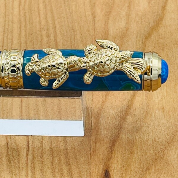 Swimming With Sea Turtles Handmade Pen, 24k Gold Trim on Ocean Mist ...