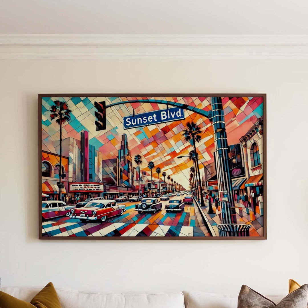 Sunset Boulevard Wall Art, Sunset BLVD Cubism Print, Los Angeles Cubism ...