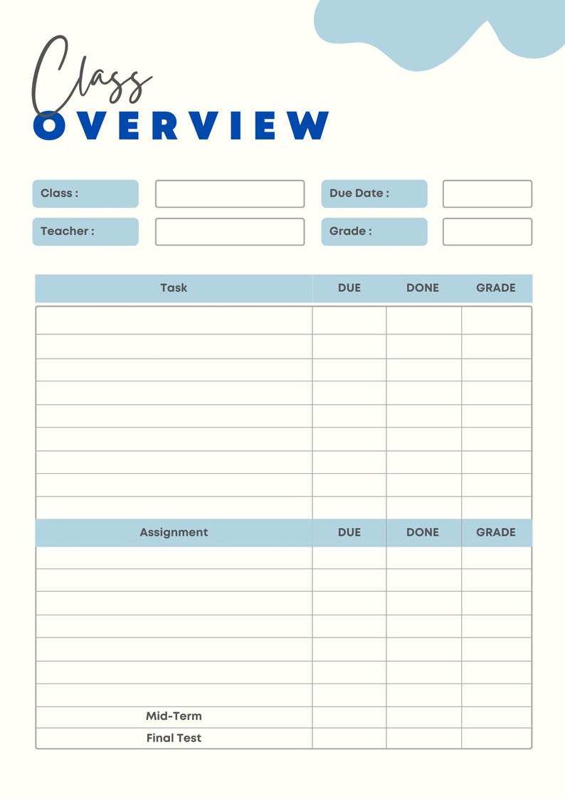 Student Schedule & Project Planner Printable | Elegant Class Organizer ...