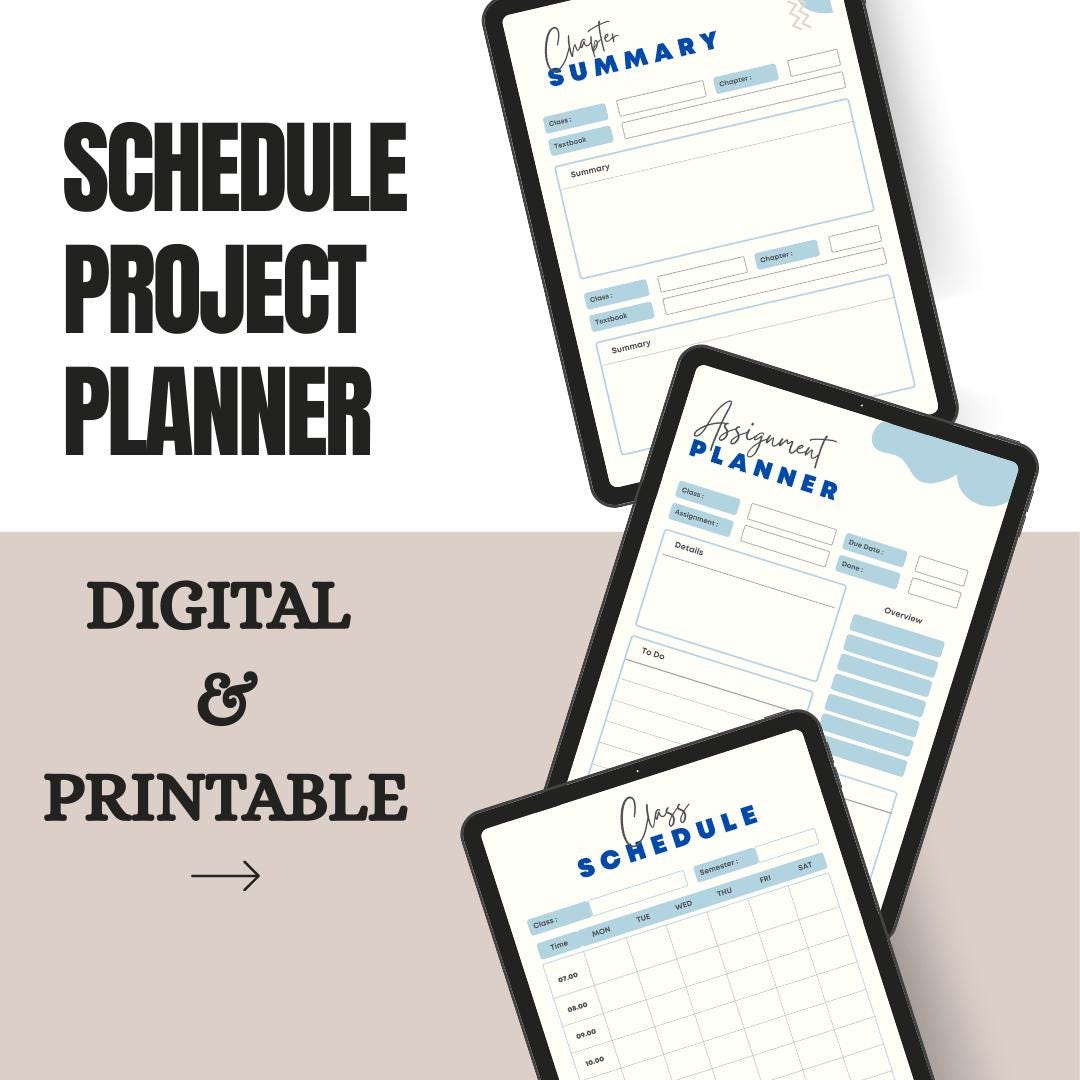 Student Schedule & Project Planner Printable | Elegant Class Organizer ...