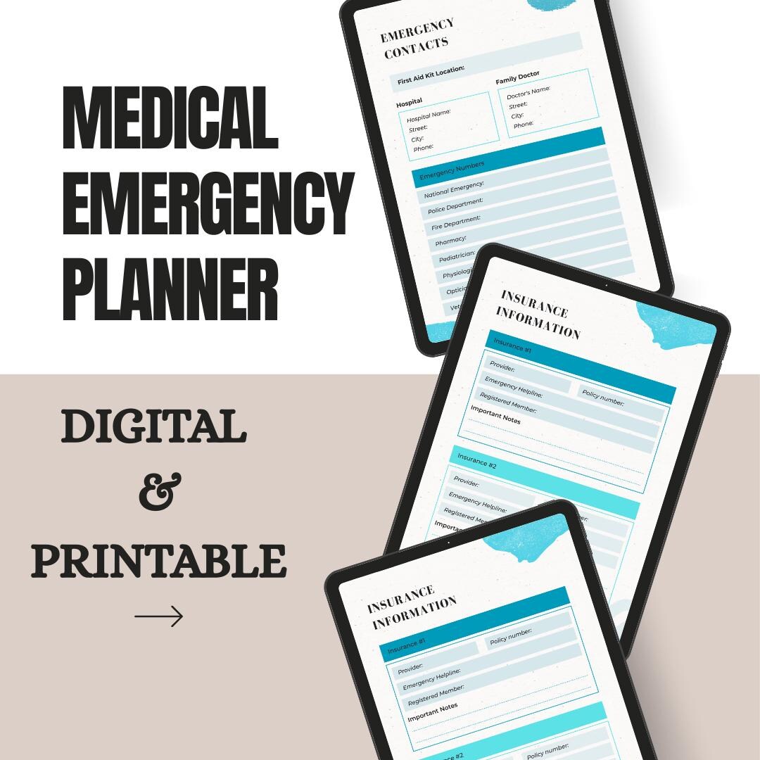 Medical Emergency Planner Printable: First Aid, Contacts, Insurance ...
