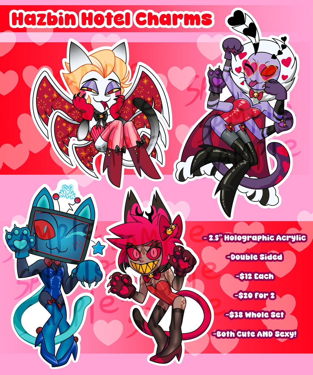 Hazbin Hotel Sexy Catboy Acrylic Charms Alastor Lucifer Vox Valentino ...