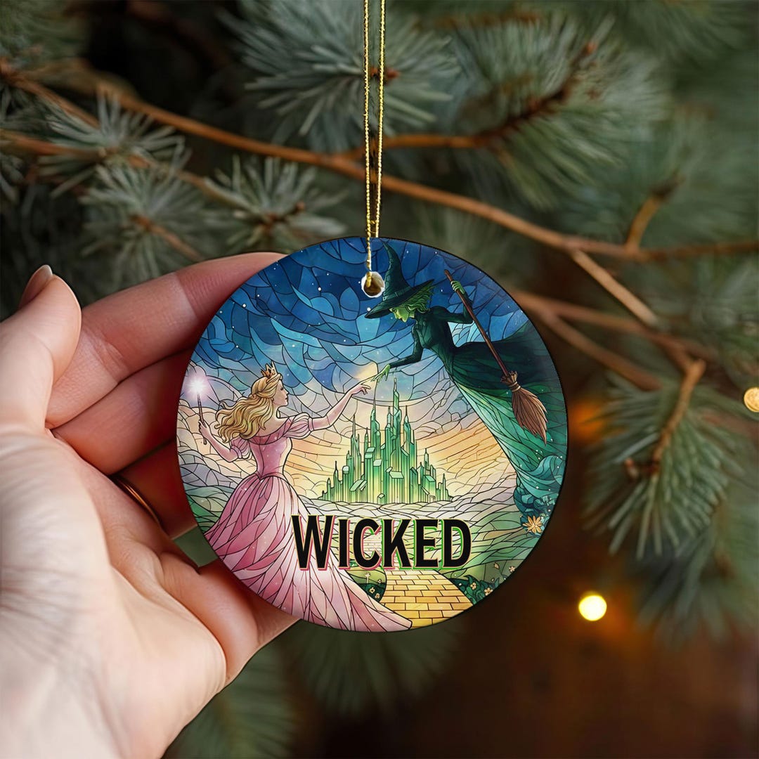 Wicked Faux Stained Glass Ornament, Elphaba and Glinda Wicked Ceramic ...